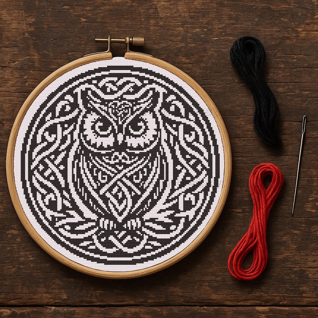 Norse Knot Owl Cross Stitch Pattern, Gothic Knotwork Viking Embroidery ...