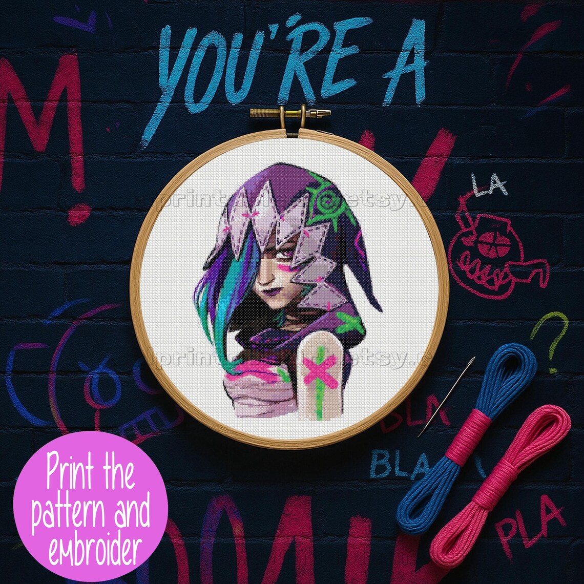 Jinx the Arcane Heroes Cross Stitch Chart, League of Legends Characters ...