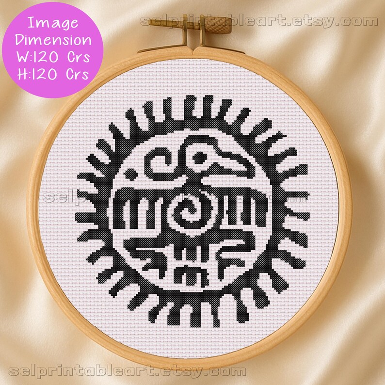 Mayan Sun Symbol Cross Stitch Pattern, Tribal Aztec Inspired Geometric ...