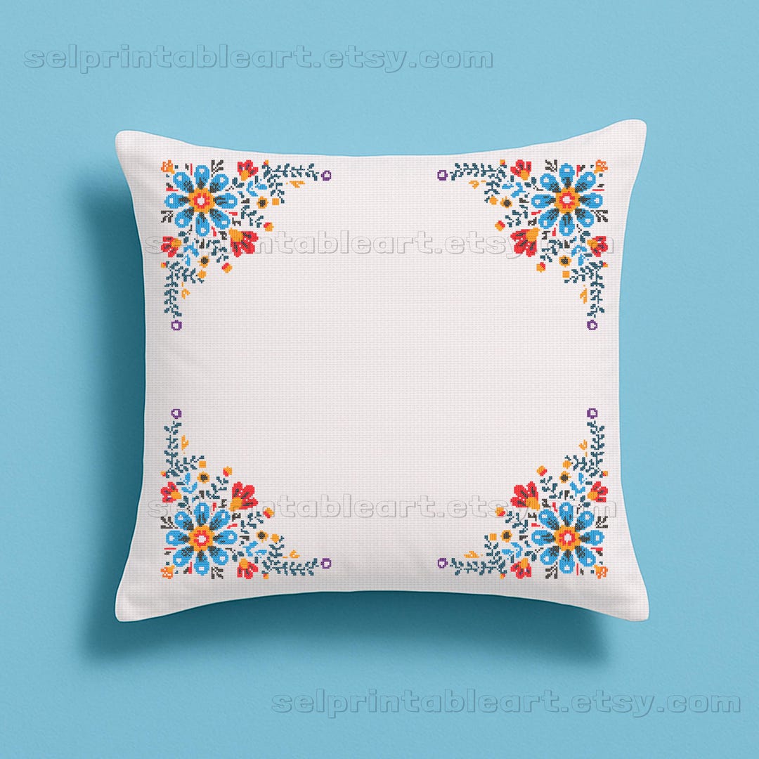 Mexican Talavera Corner Cross Stitch, Floral Folk Embroidery for ...