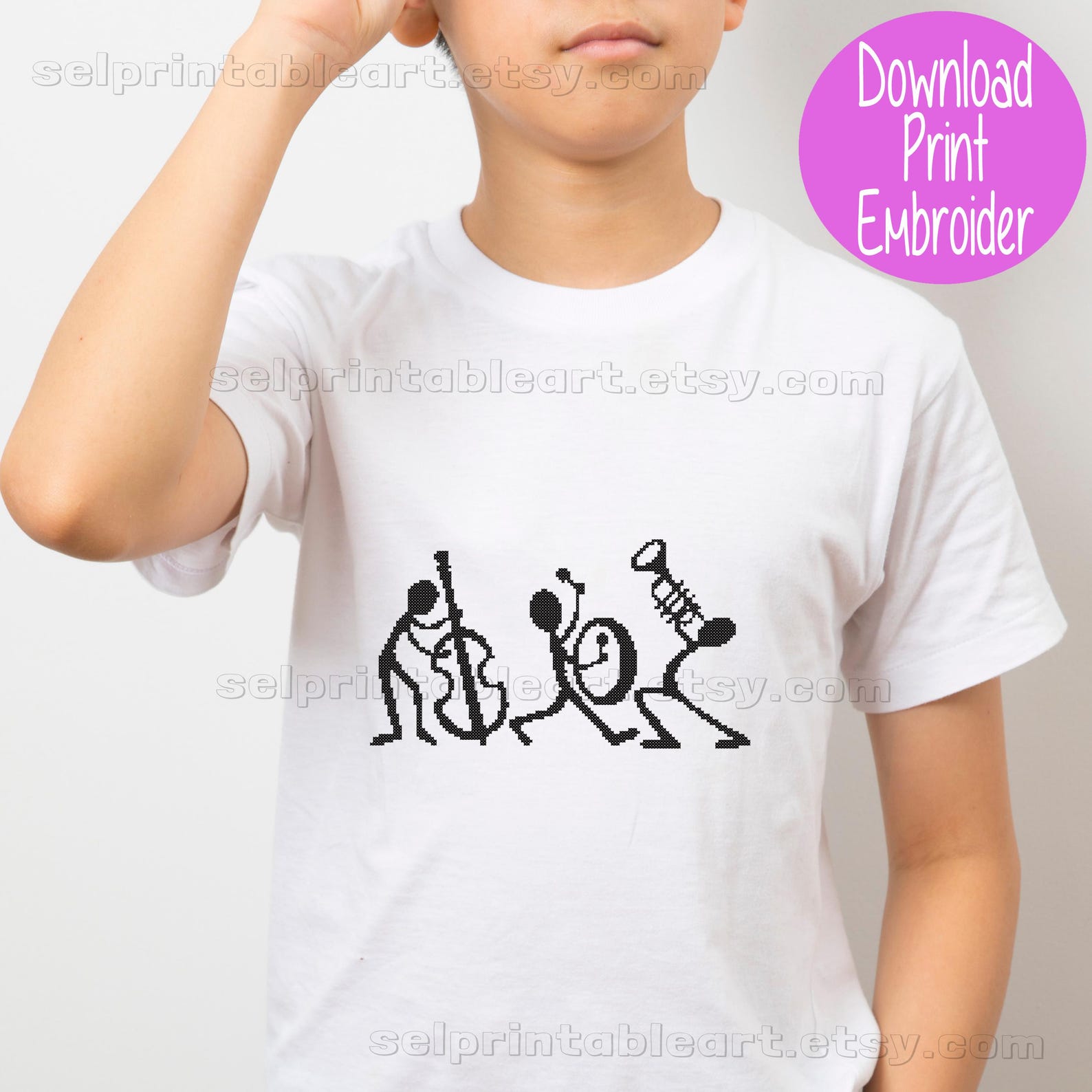Stick Figure Orchestra Cross Stitch, Music Lovers Jazz Band Embroidery ...