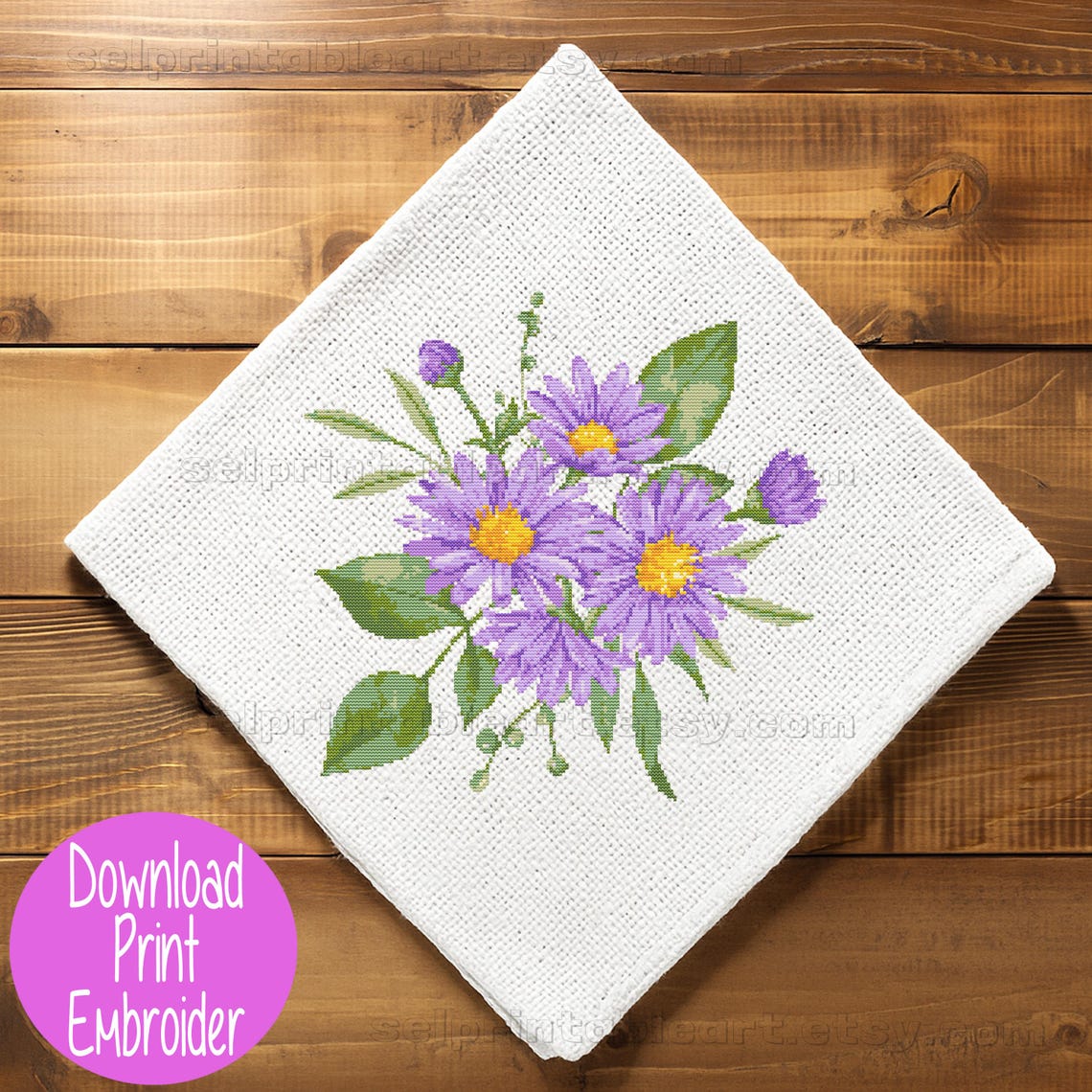 Aster Flower Cross Stitch Pattern, Purple Flower Hand Embroidery ...
