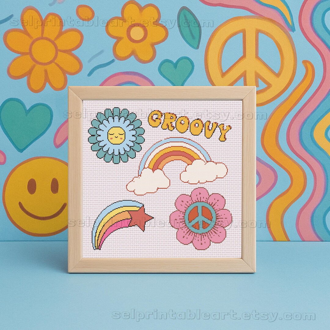 Groovy Dream Cross Stitch Pattern, 60s Hippie Vibes, Retro Peace Symbol ...