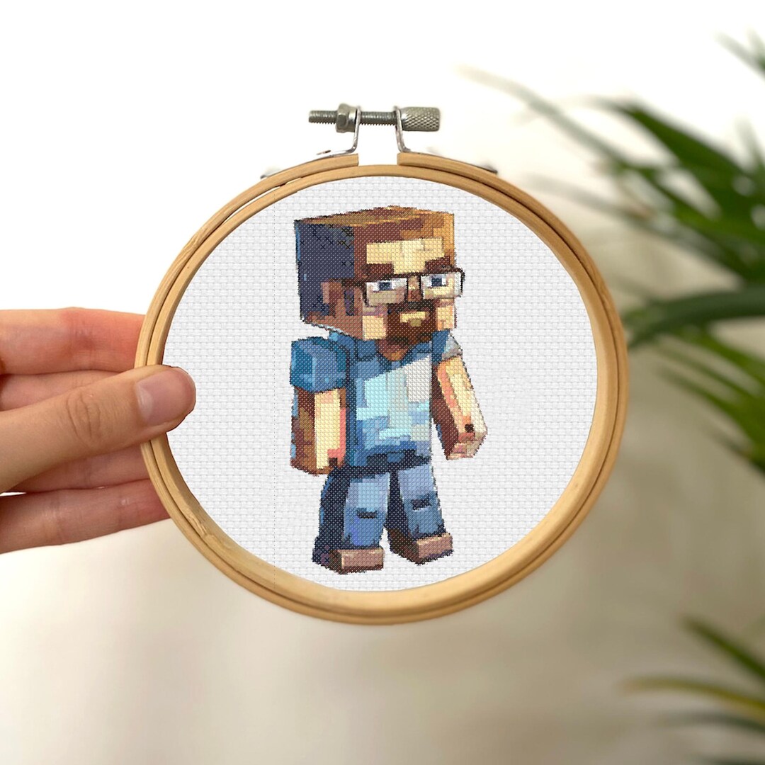 Steve Minecraft Hero Cross Stitch Embroidery Pattern, Fun Cross Stitch ...