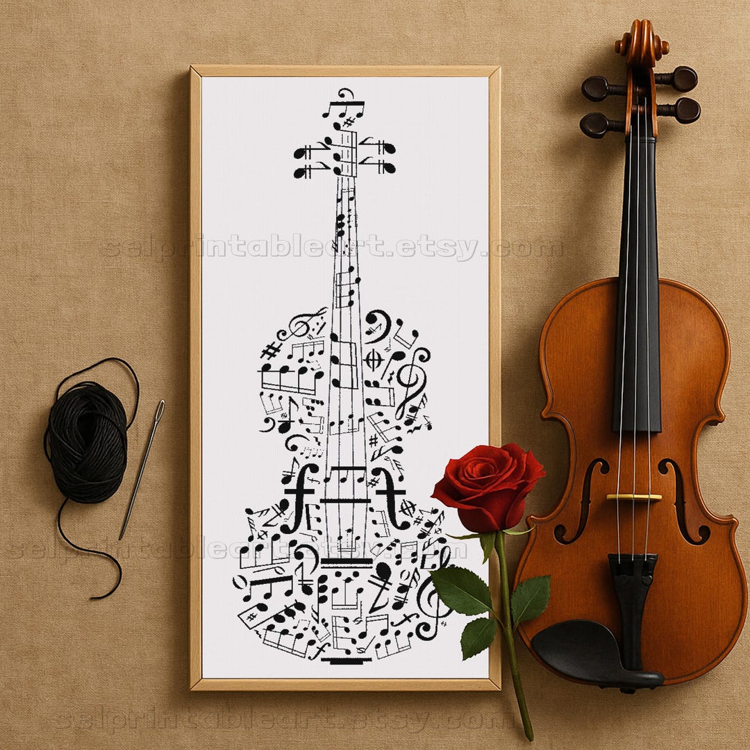 Violin Cross Stitch Pattern With Musical Notes Digital Download ...