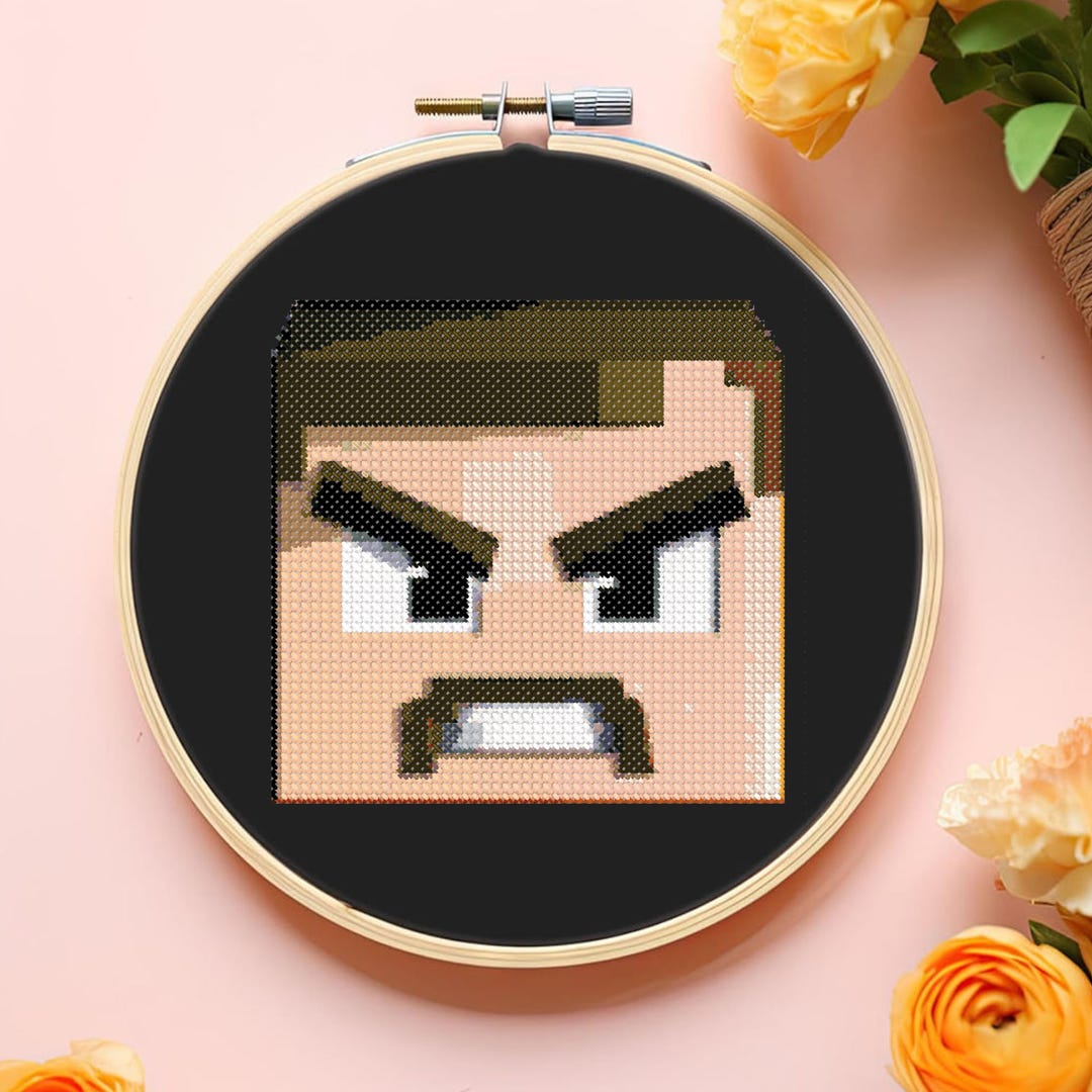 Angry Face Steve Minecraft Hero Cross Stitch Embroidery Pattern ...
