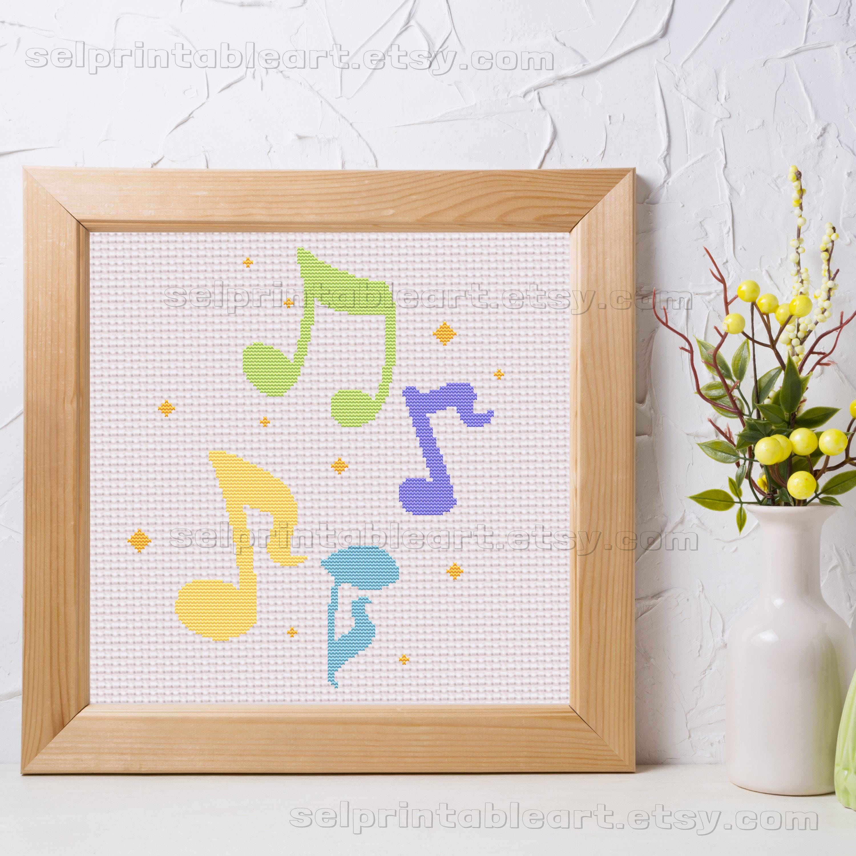 Colorful Music Notes Cross Stitch Pattern, Modern Musical Embroidery ...