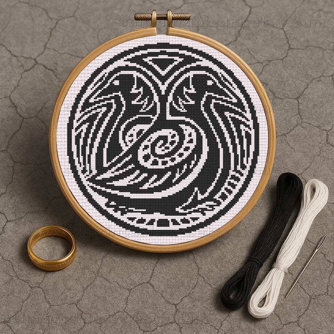 Symmetrical Crows Knotwork Cross Stitch, Celtic Twin Crow Knot Gothic ...