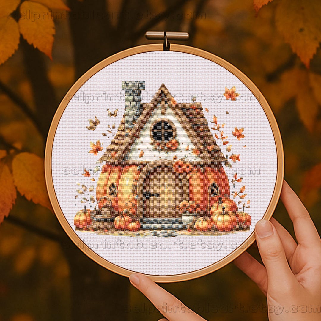 Cozy Autumn Pumpkin House Cross Stitch Pattern, Fall Thanksgiving ...