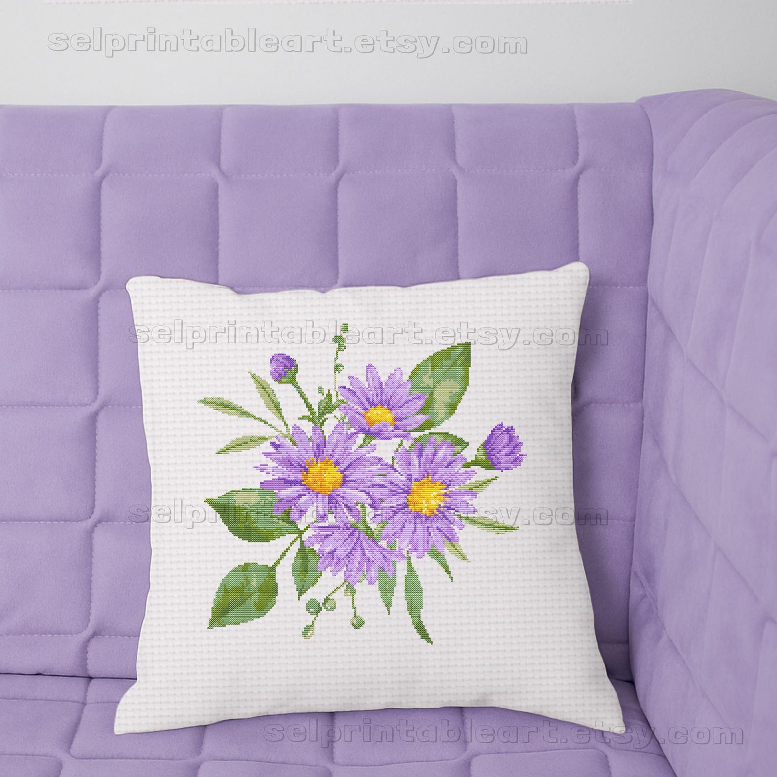 Aster Flower Cross Stitch Pattern, Purple Flower Hand Embroidery ...
