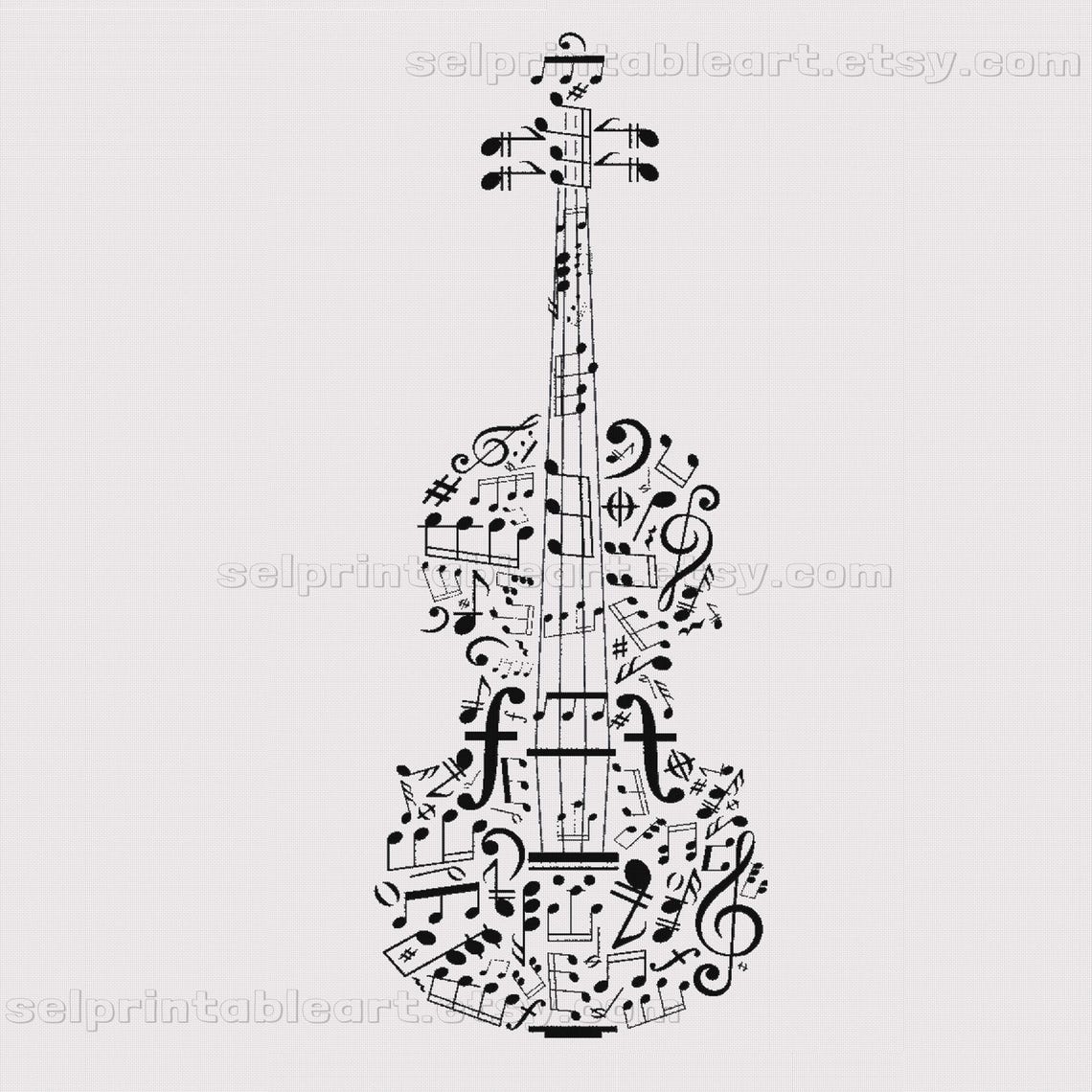 Violin Cross Stitch Pattern With Musical Notes Digital Download ...