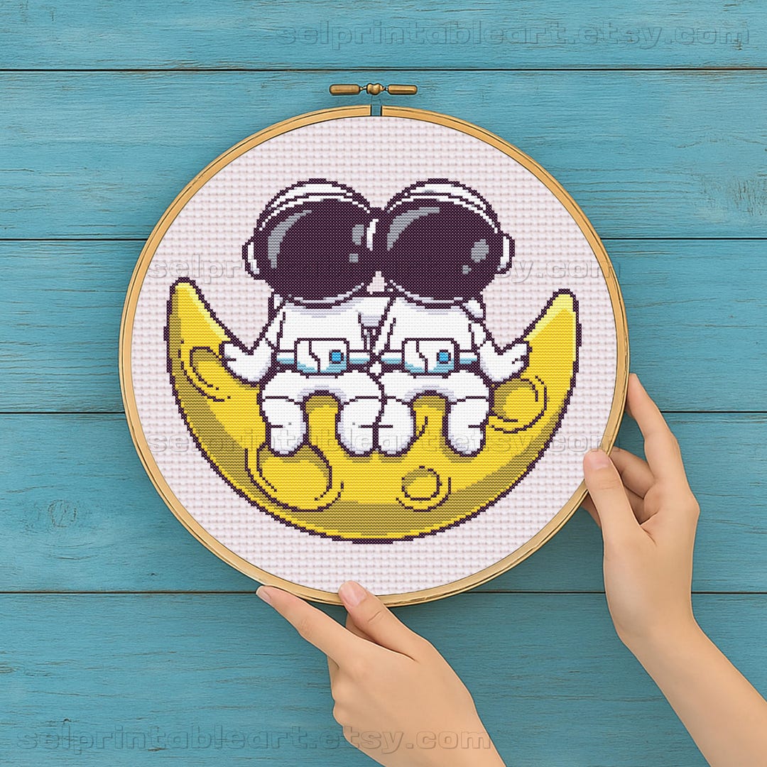 Twin Astronauts Cross Stitch Pattern, Cute Moon Space Embroidery PDF ...