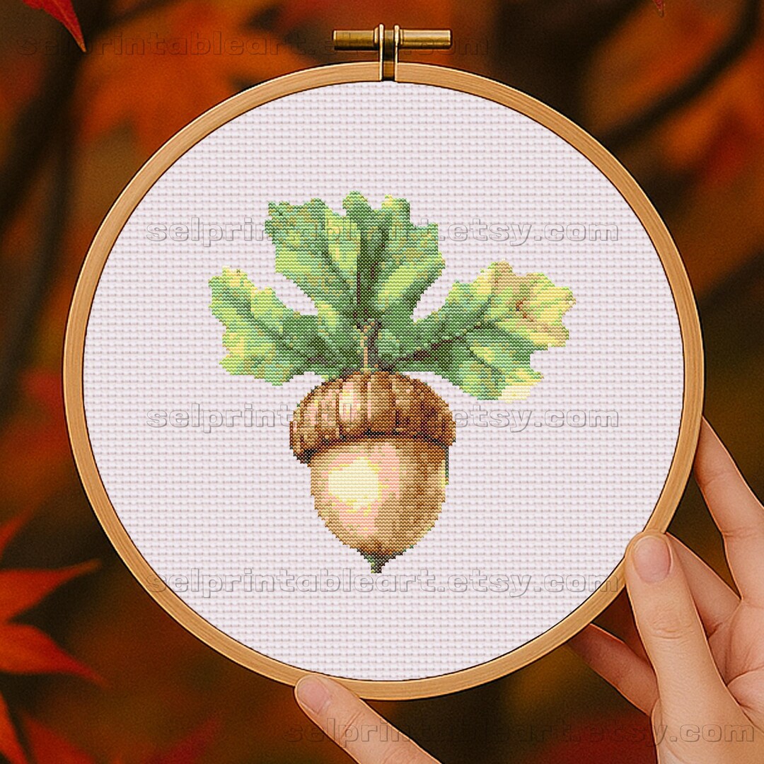 Little Acorn Cross Stitch Pattern, Woodland Autumn Embroidery Design ...