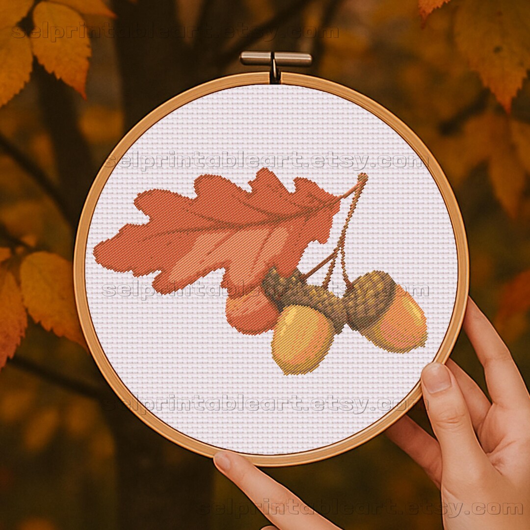 Three Oak Acorn Cross Stitch Pattern, Autumn Woodland Embroidery, Fall ...