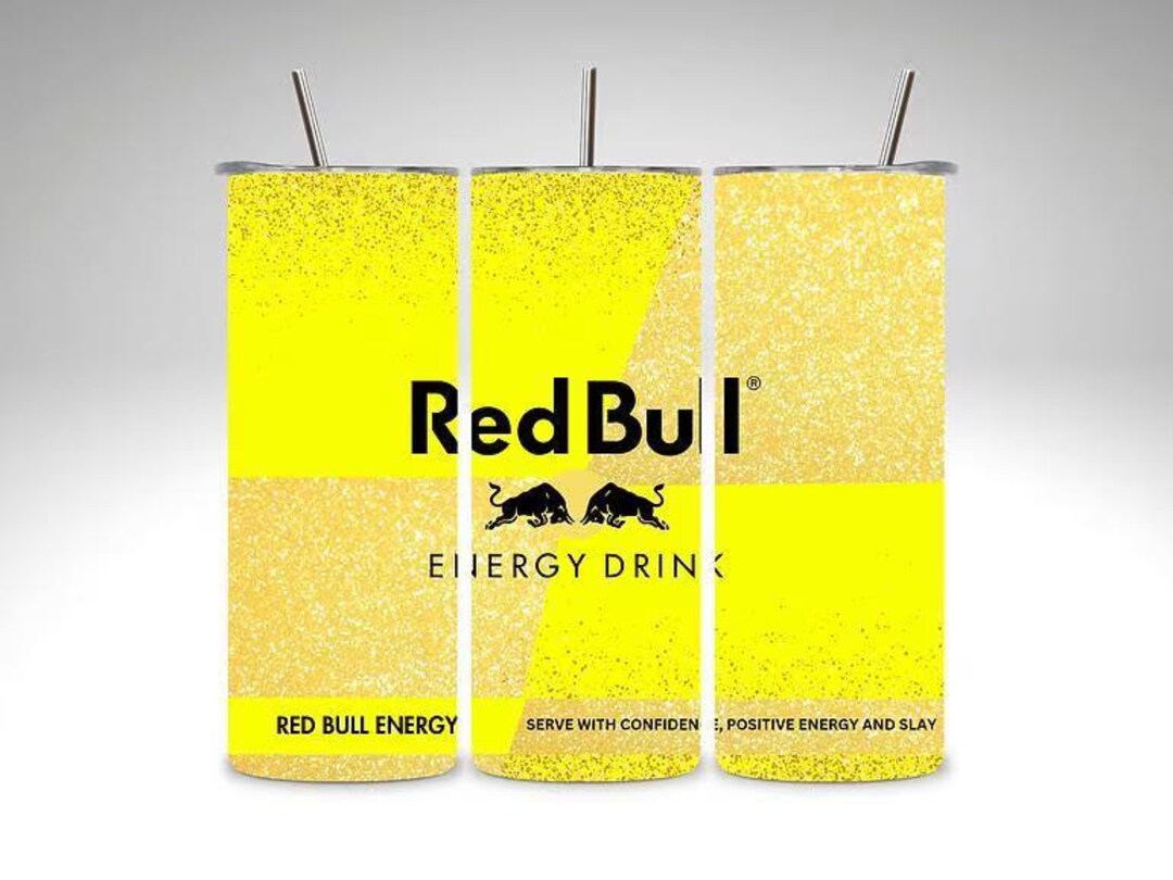 Yellow Red Bull Custom Designed 20oz Tumbler With Metal Straw and Lid ...