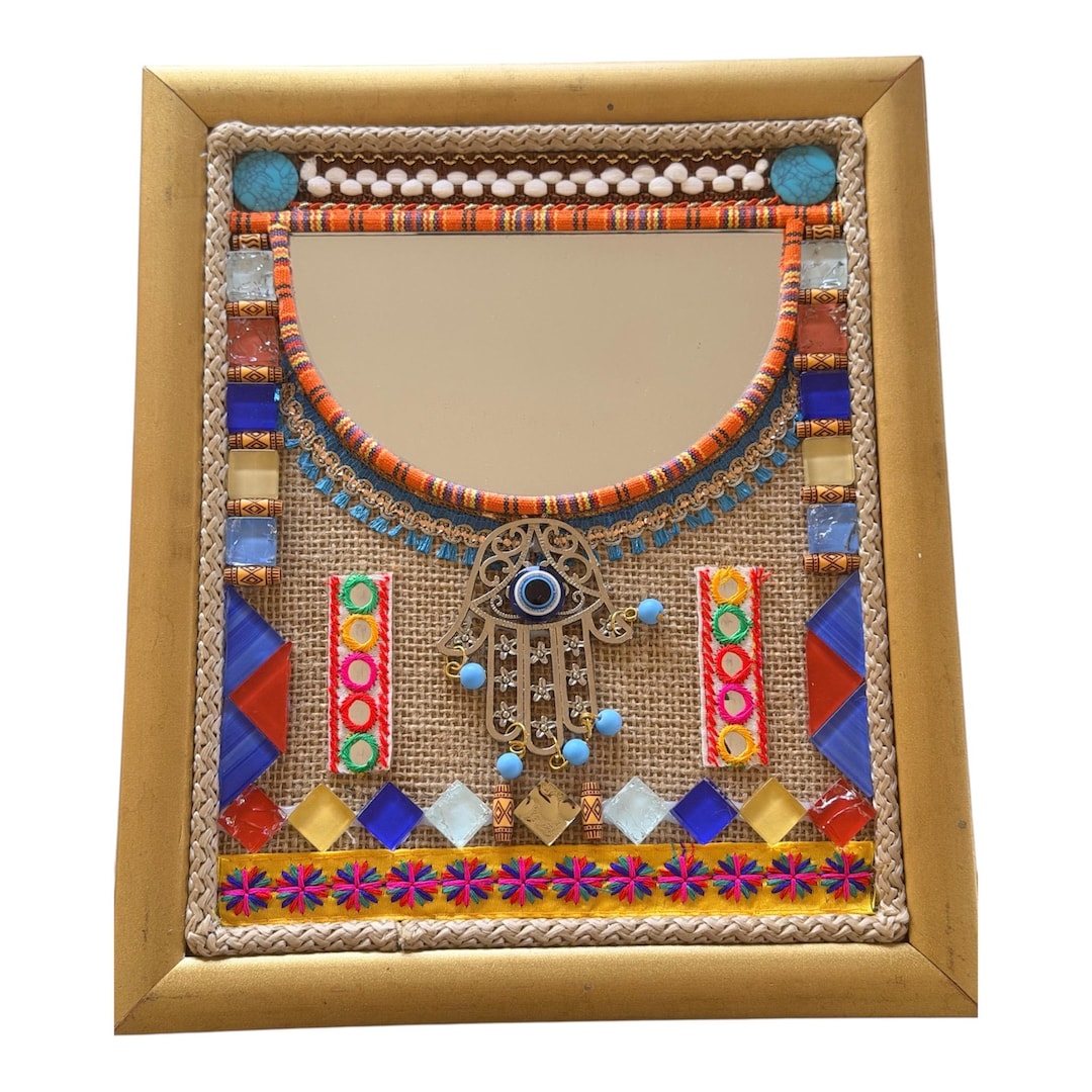 Handmade Egyptian Oriental Hamsa Wall Art – Mixed Media Mosaic Mirror ...