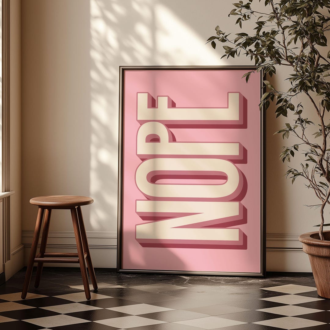 Nope Wall Art, Bold Typography Poster, Feminist Wall Art, Pink Wall Art ...