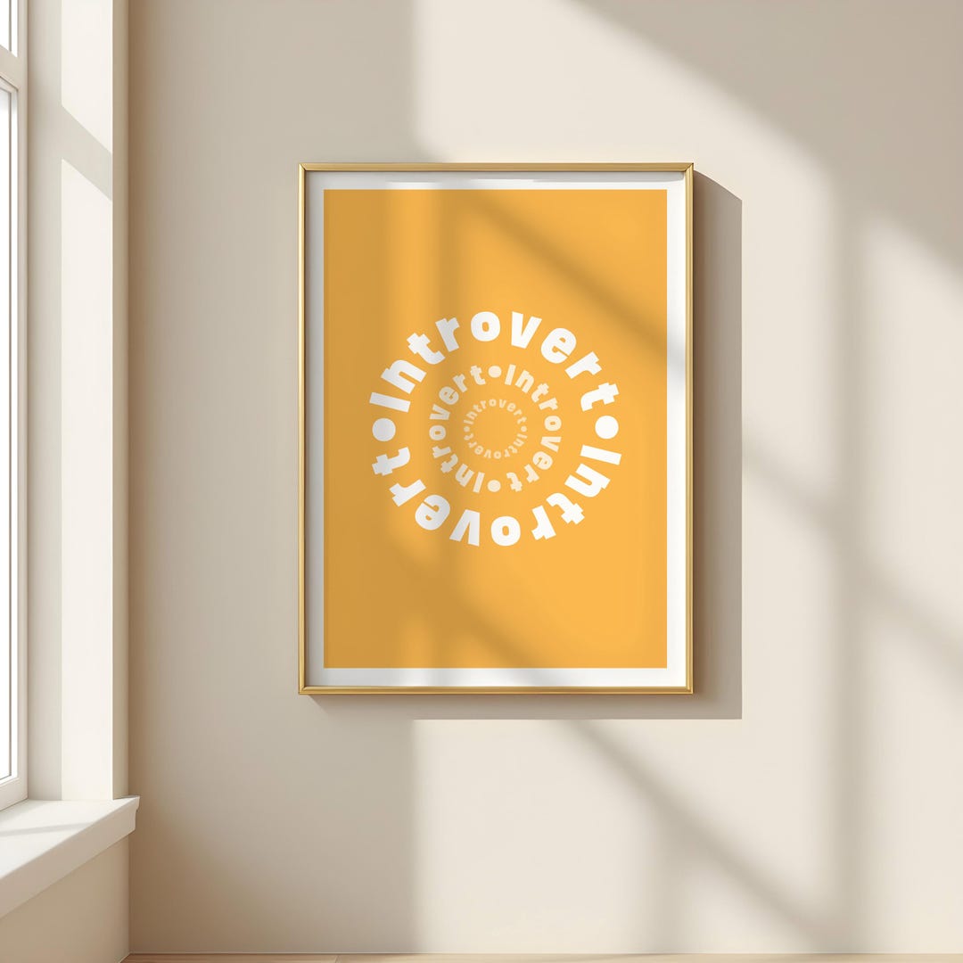 Introvert Poster, Yellow Quirky Wall Art, Funny Wall Decor, Digital Art ...