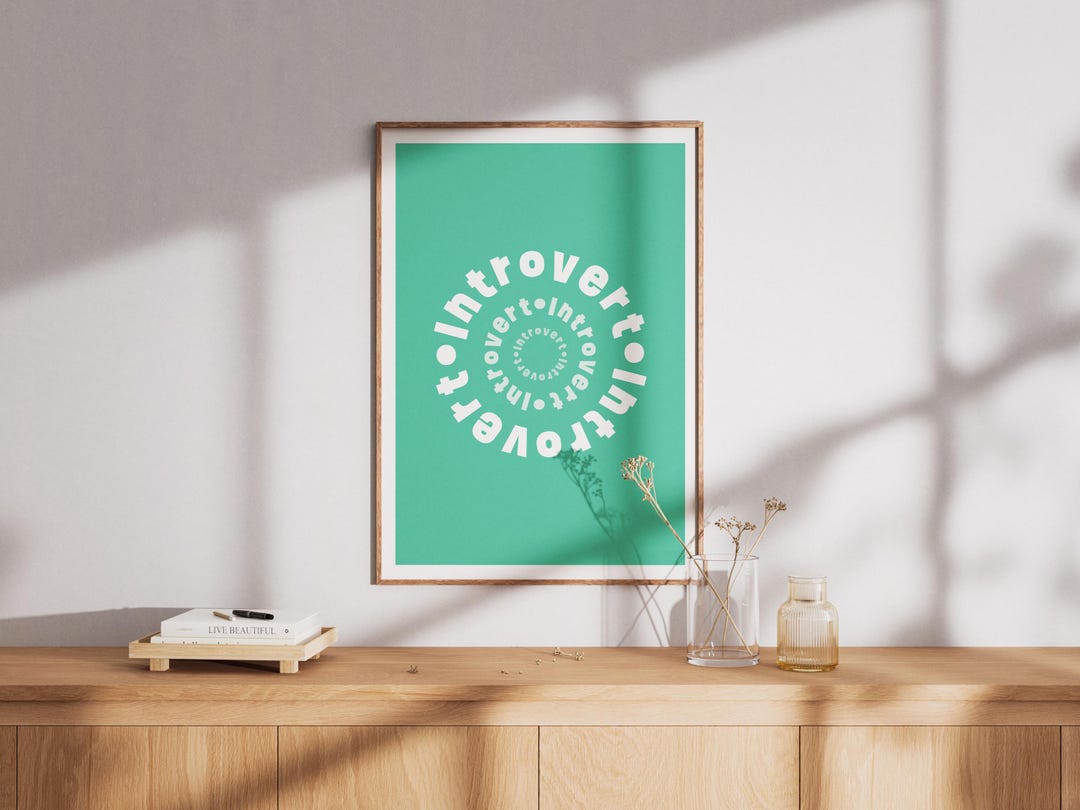 Introvert Poster, Quirky Mint Green Wall Art, Funny Wall Decor, Digital ...
