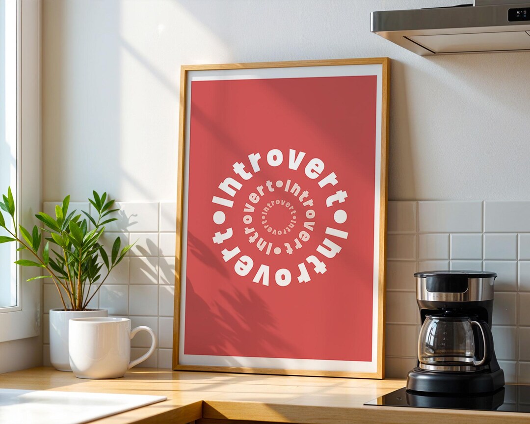 Introvert Poster, Quirky Red Wall Art, Funny Wall Decor, Digital Art ...