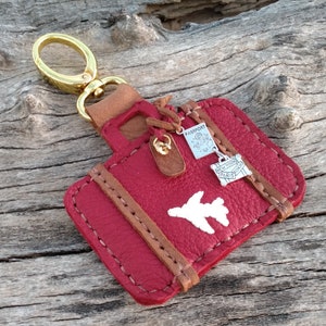 Luggage Bag Handbag Charm, Genuine Red Leather, Gold Clip On, Travel ...