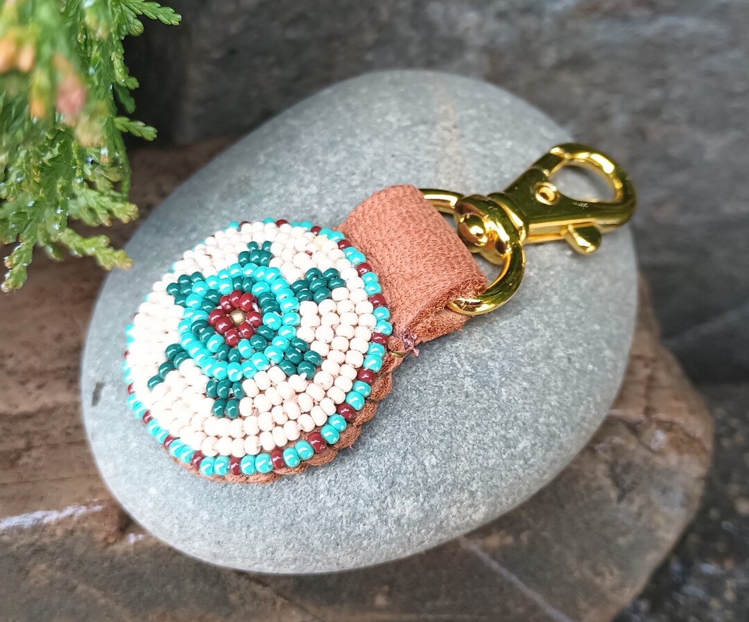 Turtle Zipper Pull, Beaded Rosette, Deerskin Genuine Leather, Small ...