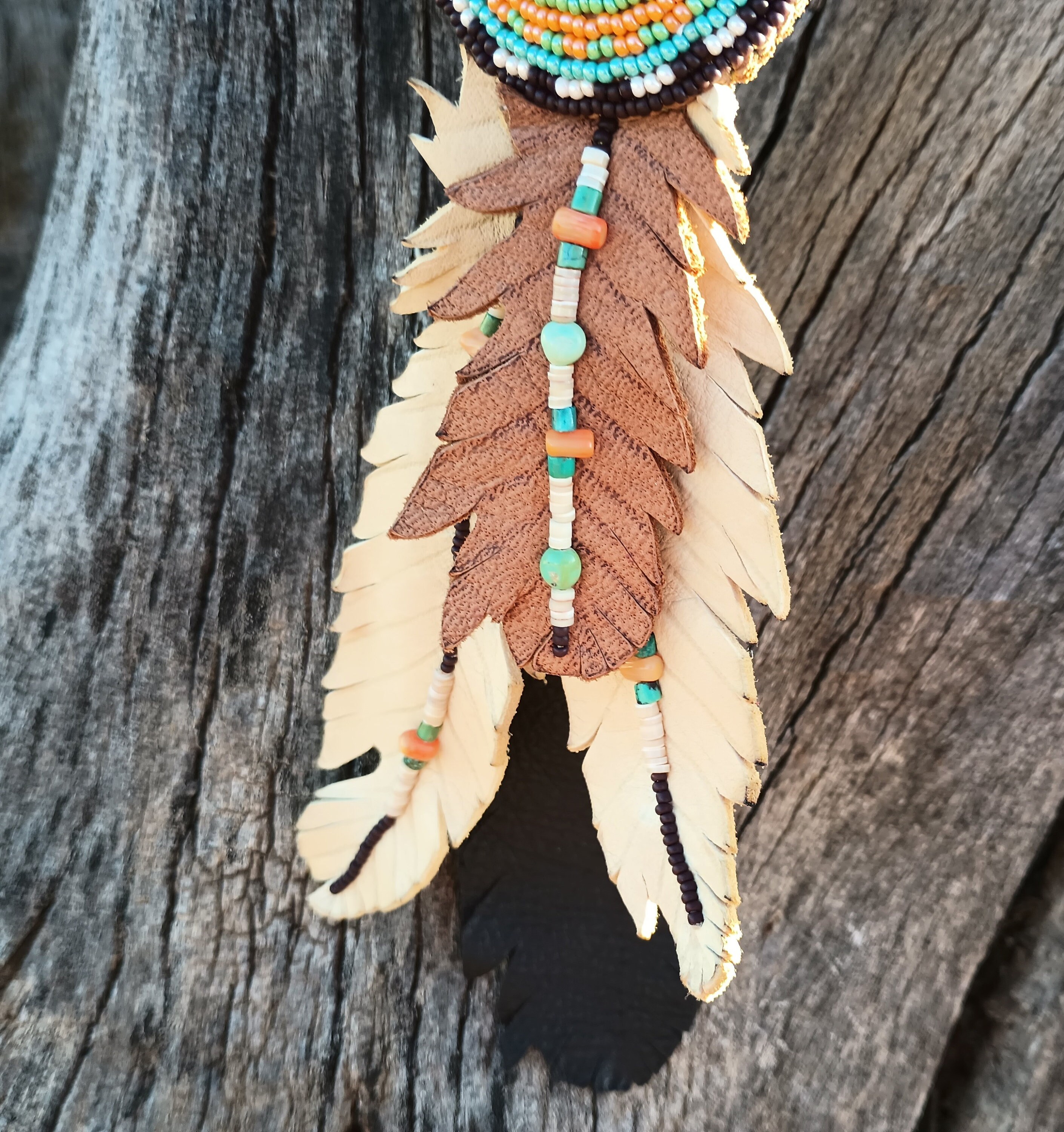 Feather Handbag Charm, Genuine Leather, Beaded Rosette, Clip on Purse ...