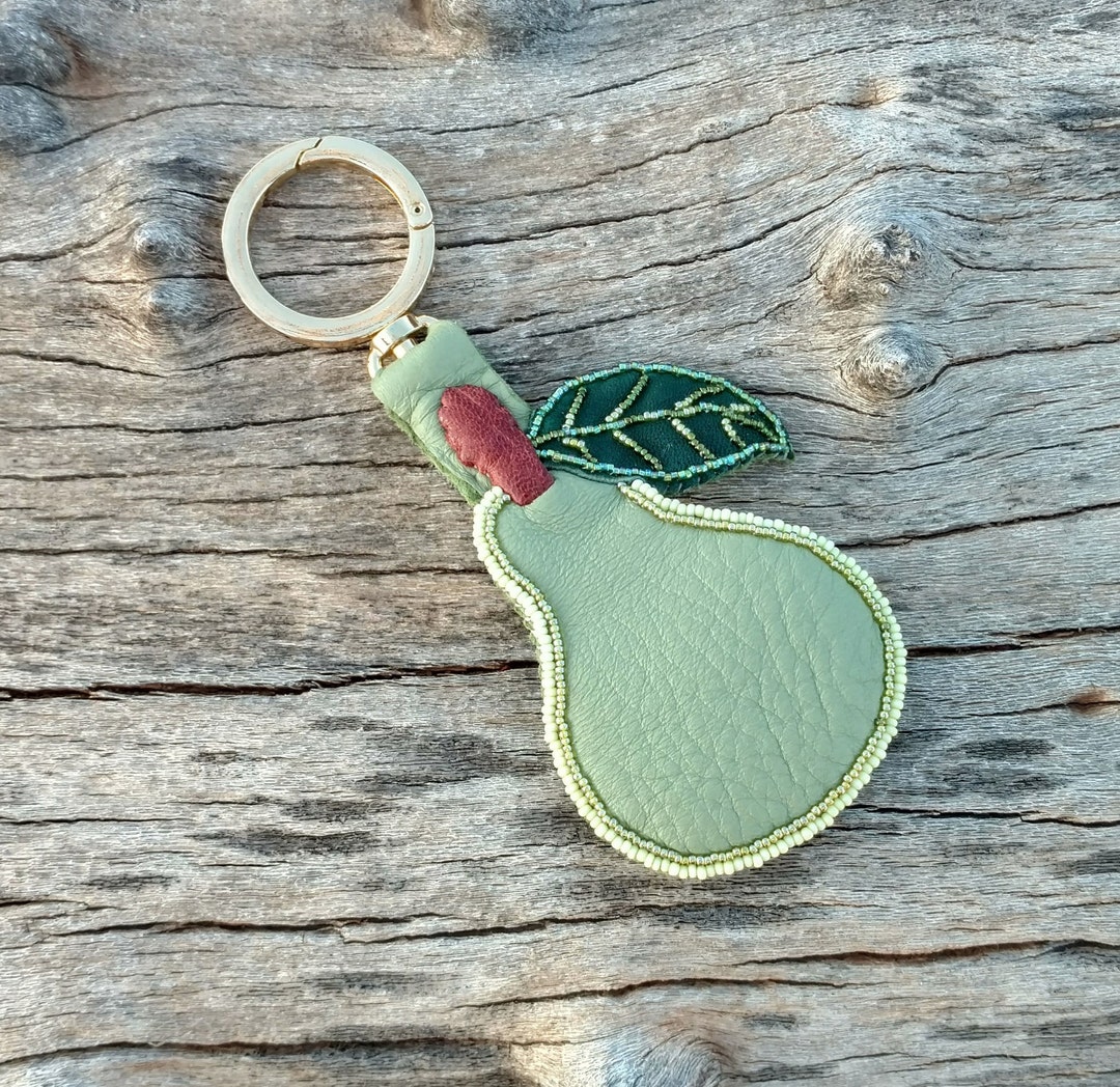 Pear Handbag Charm, Genuine Green Real Leather, 5 1/2" Long, Purse Bag ...