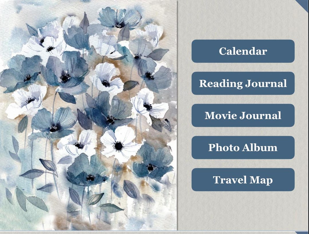 2025 Blue Floral Themed Digital Planner Hyperlinked, Include Daily ...
