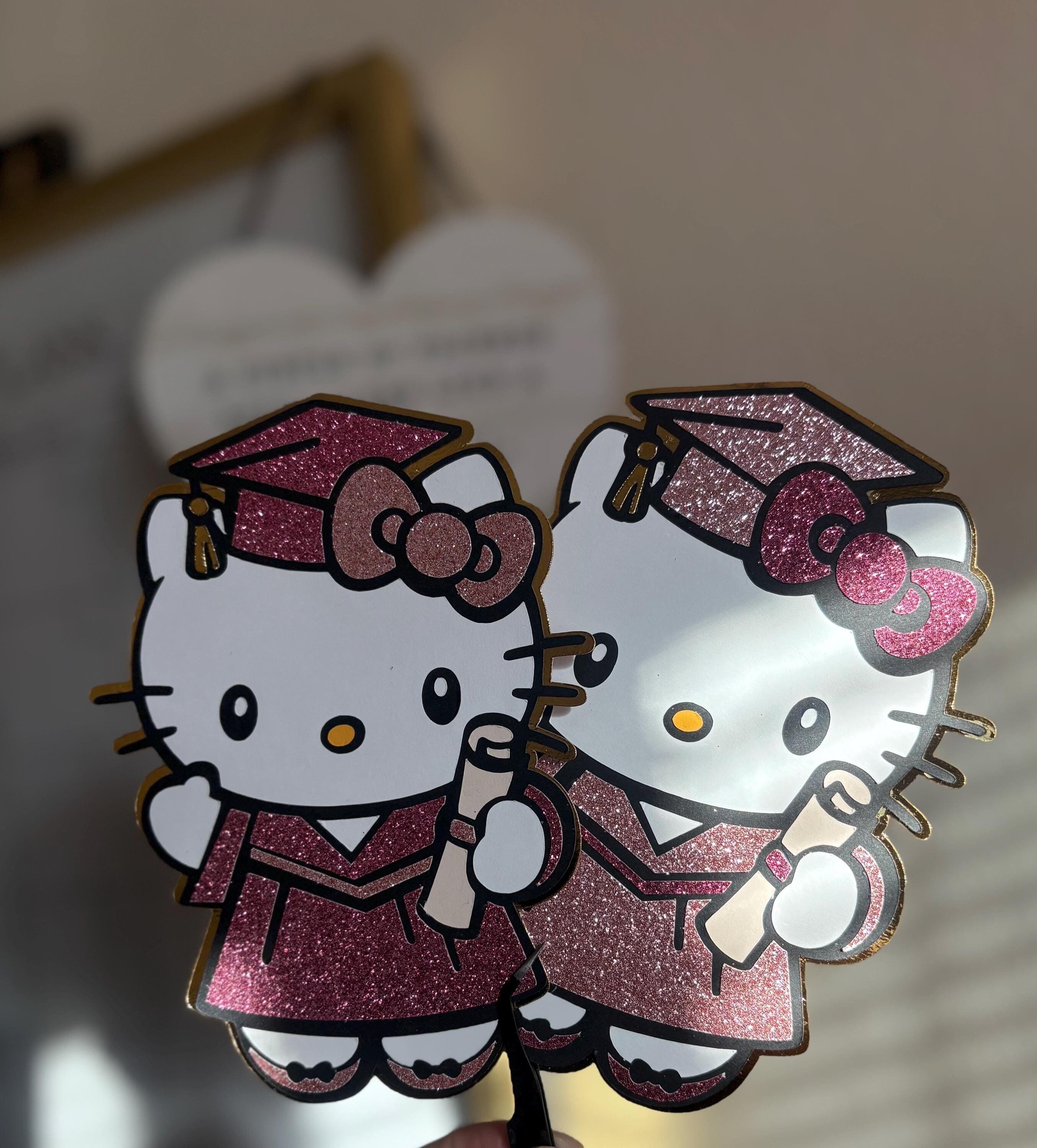 Hk Graduation Flower Bouquet Topper|kitty Glitter Topper| Pink Kitty ...