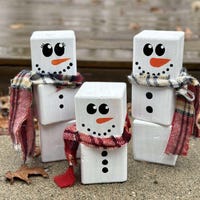Snowman Stacking Wood Blocks Rusty Snowflake Buttons Winter Christmas ...