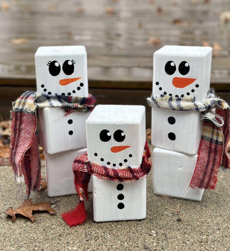 Holiday Block Snowman Decor - Etsy