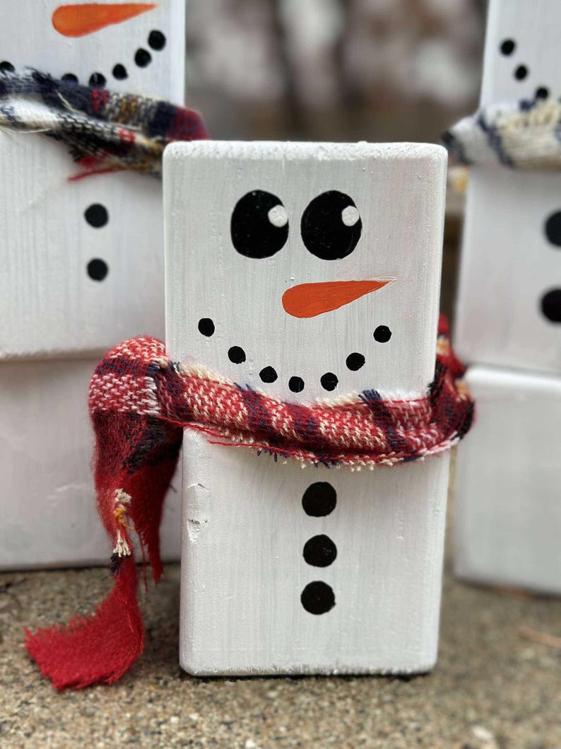 Holiday Block Snowman Decor - Etsy