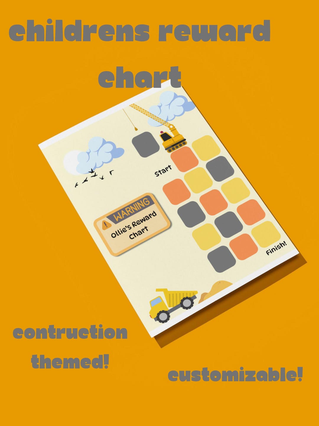 Construction Themed Children's Reward Chart, Printable Digital Download ...