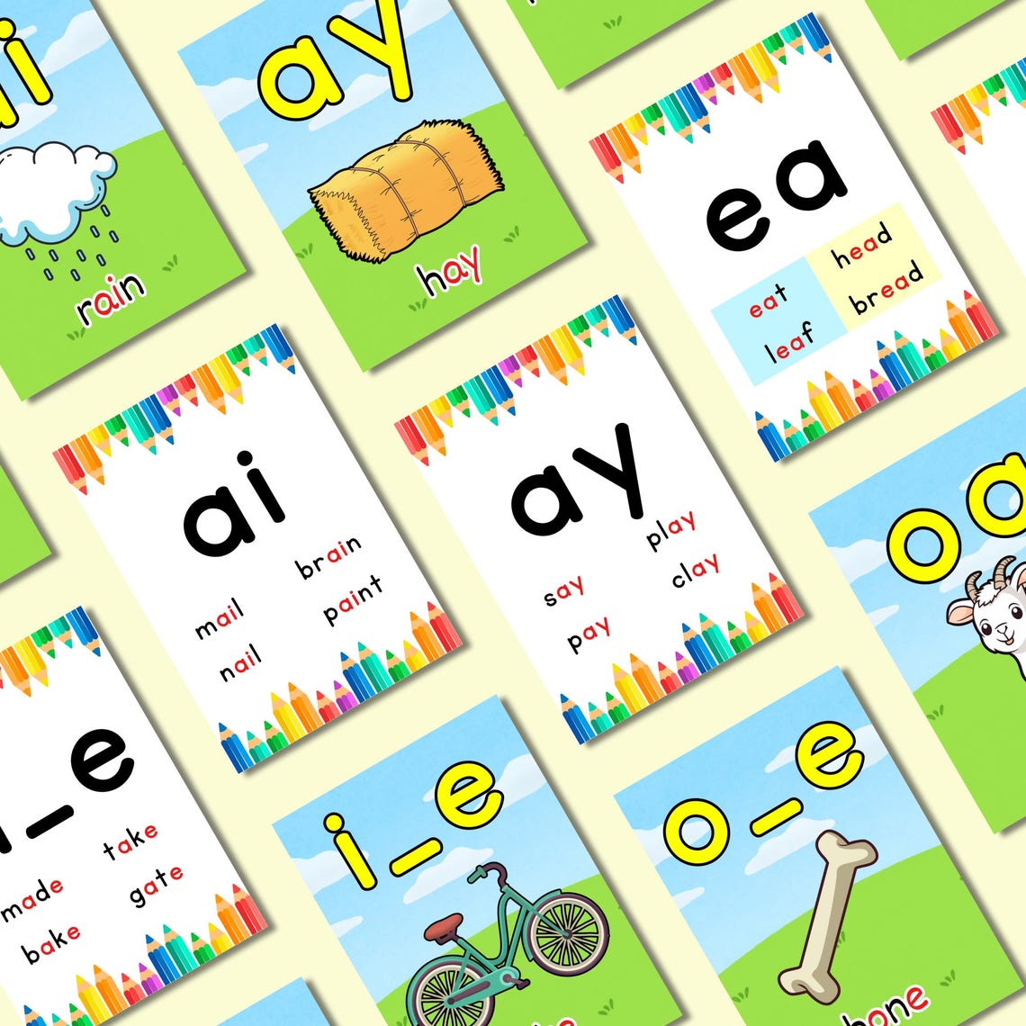 VOWEL SOUNDS Flashcards, ABC, Educational, Montessori, Kindergarten ...