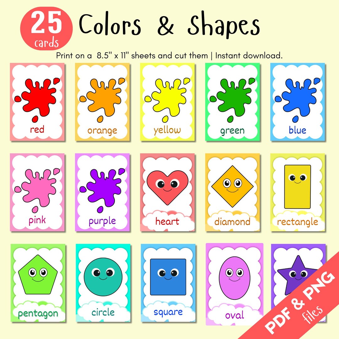 COLORS & SHAPES Flashcards | Digital Download | Colorful Learning ...