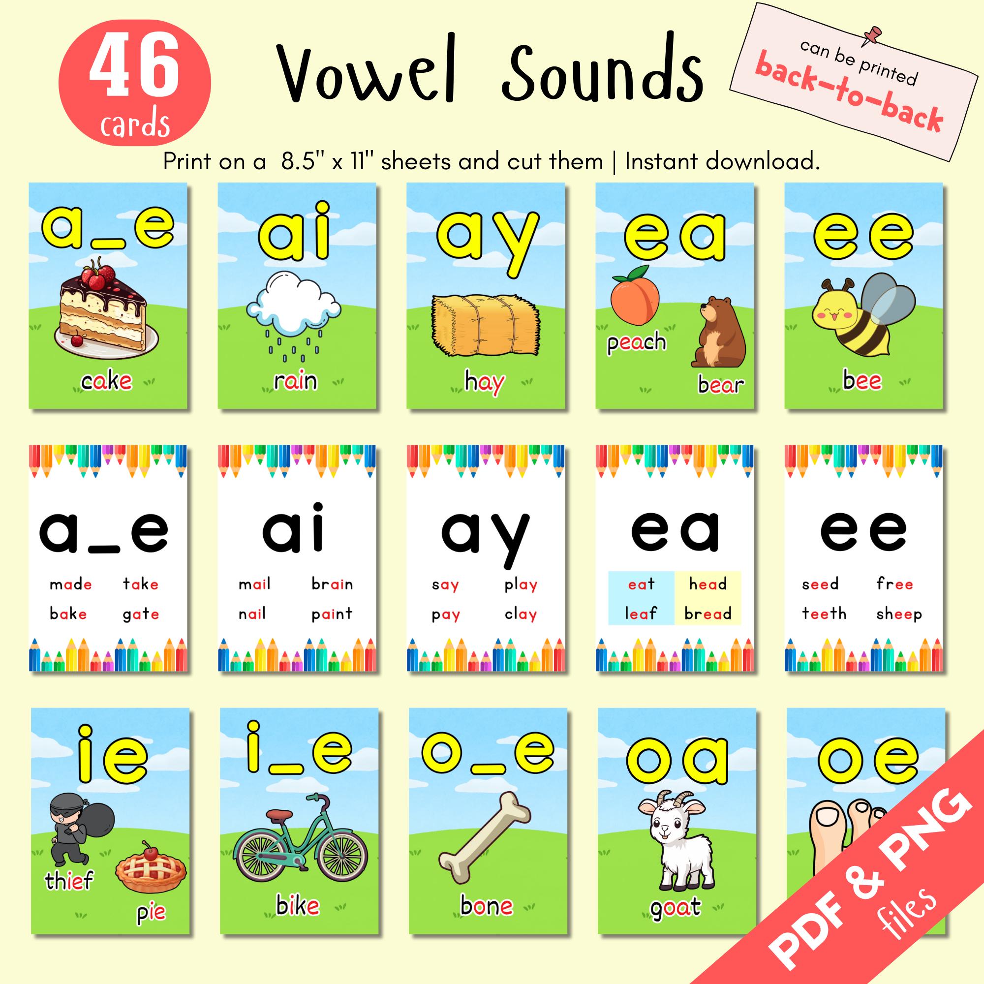 VOWEL SOUNDS Flashcards, ABC, Educational, Montessori, Kindergarten ...