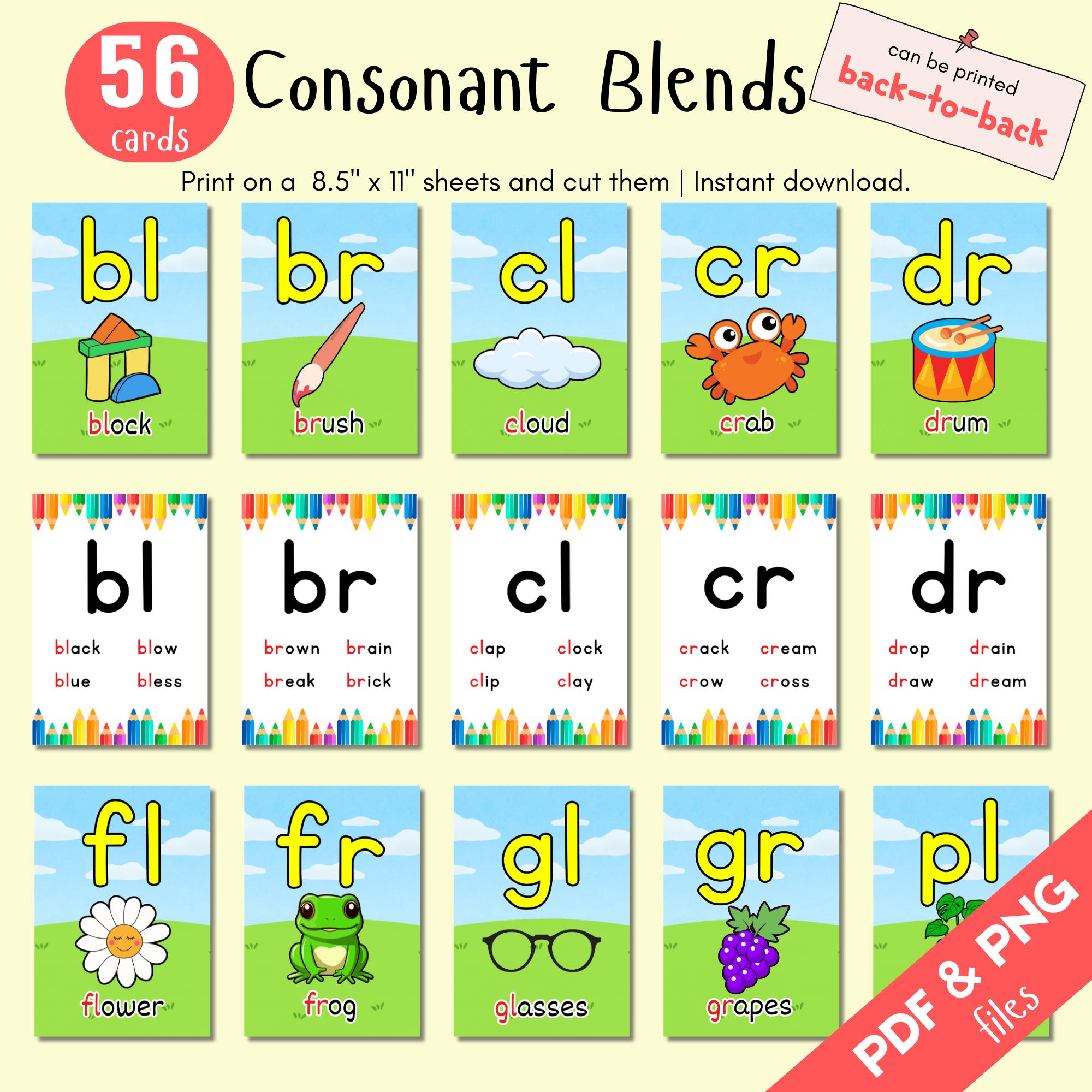 76 CONSONANT BLENDS & DIGRAPHS Flashcards, Educational, Montessori ...