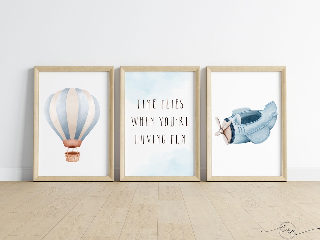 Time Flies When You're Having Fun Wall Art, Airplane Wall Art, Hot Air ...