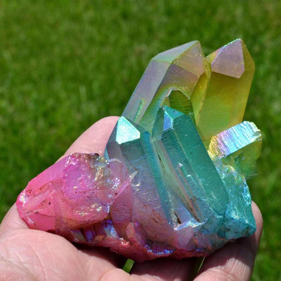 Aura Lite Quartz - Flashy Rainbow Quartz Crystal - Geode Cluster - Etsy