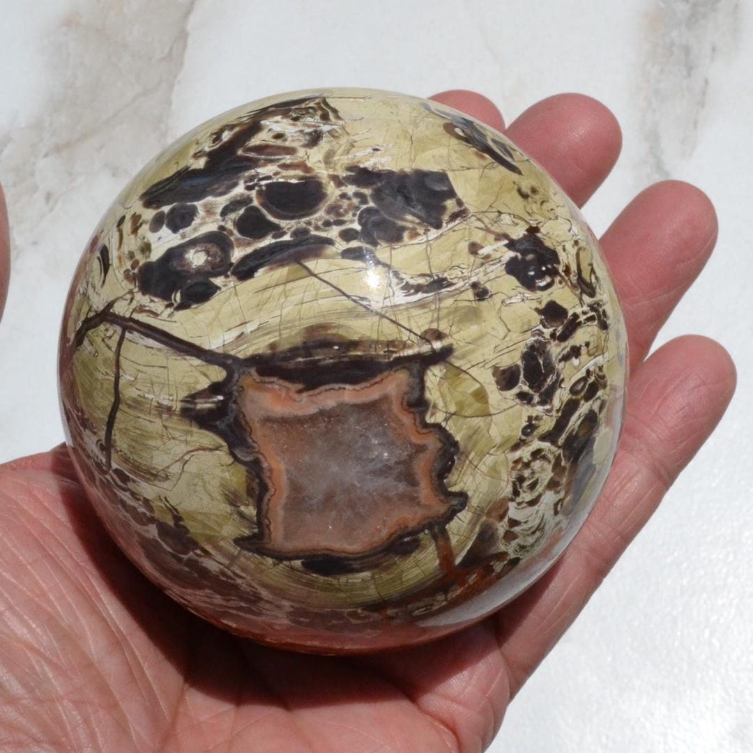 Money Agate Sphere With Druzy Quartz Inclusion - Fortune Agate - Wealth ...