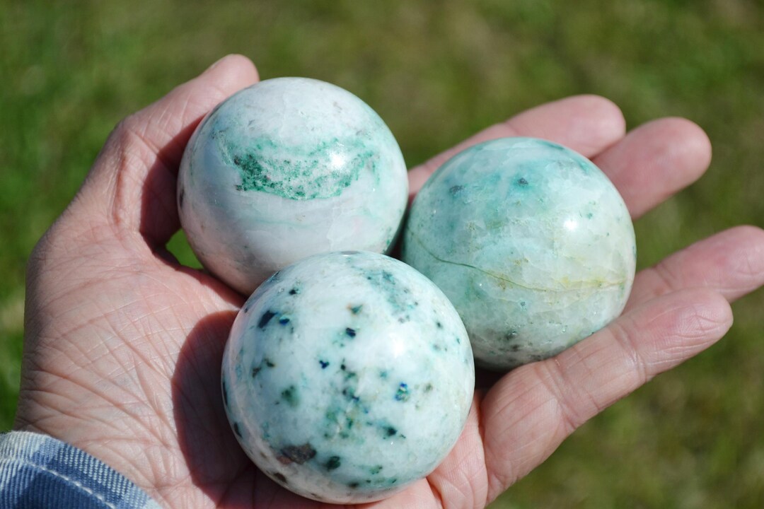 Phoenix Stone Sphere: Blue Green Ajoite Crystal (52mm) - Etsy