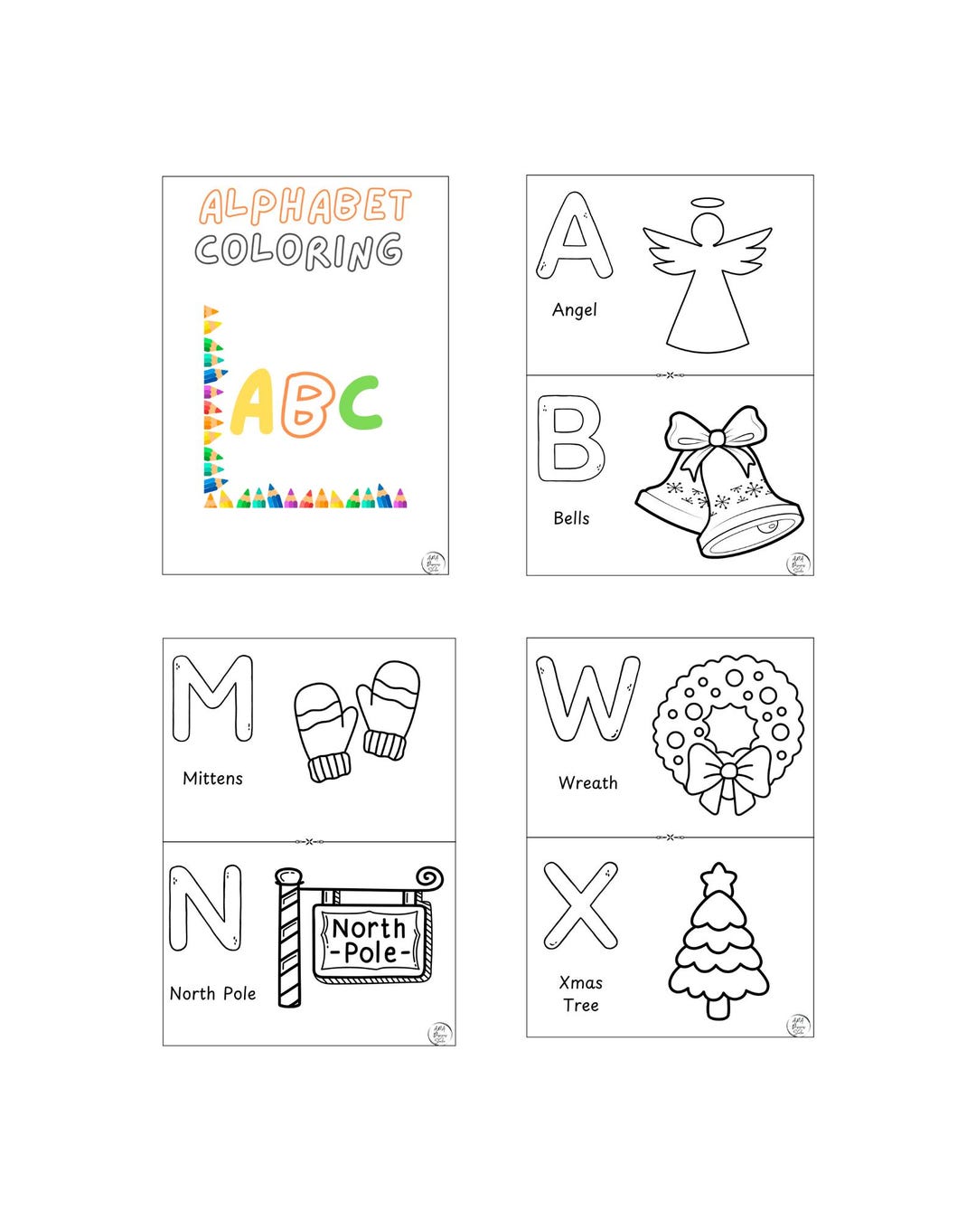 Christmas-themed Alphabet Coloring Pages printable - Etsy