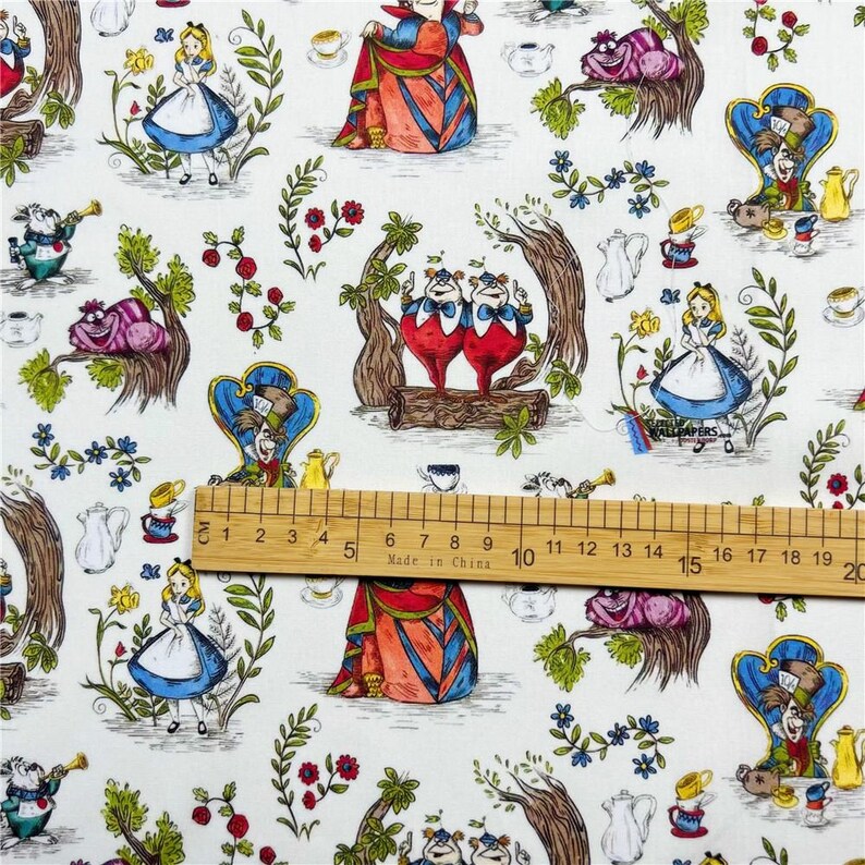 Alice in Wonderland Fabric Alice / Cheshire Cat / the White Rabbit 100% ...