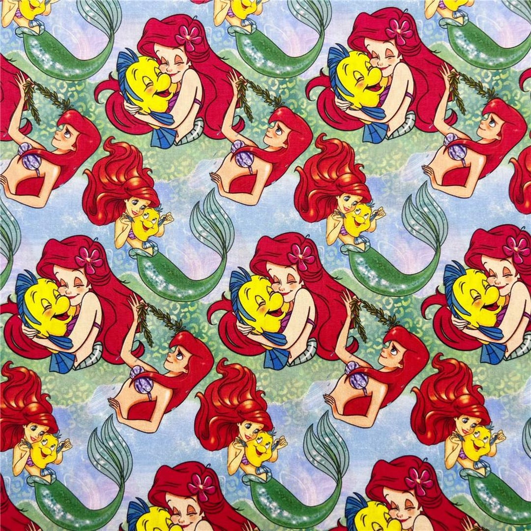 The Little Mermaid Fabric Ariel and Flounder Fabric Disney Princess ...