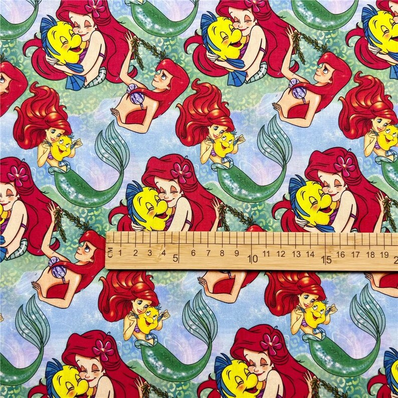 The Little Mermaid Fabric Ariel and Flounder Fabric Disney Princess ...