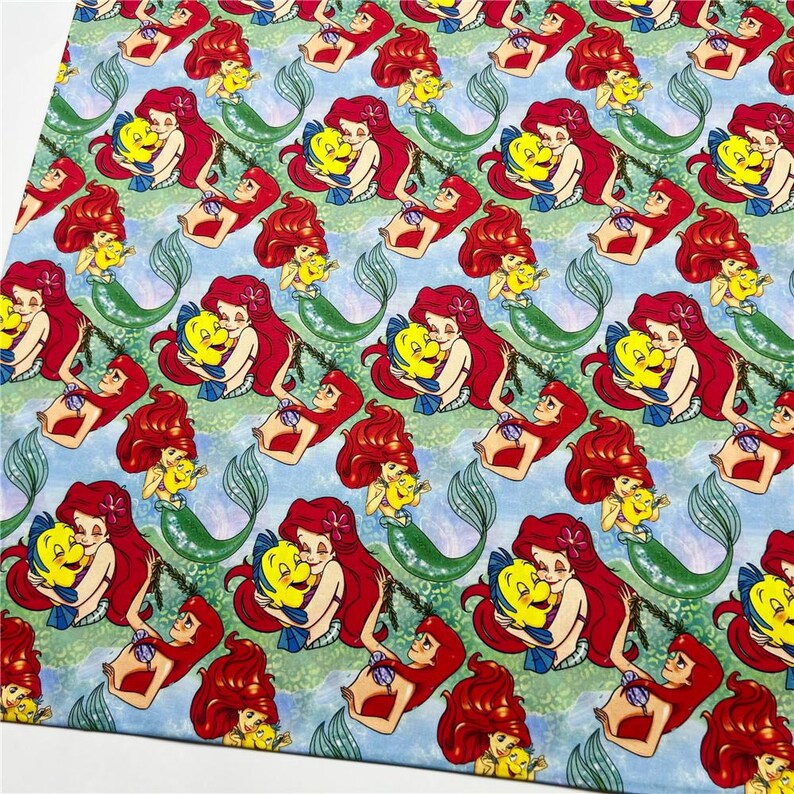 The Little Mermaid Fabric Ariel and Flounder Fabric Disney Princess ...