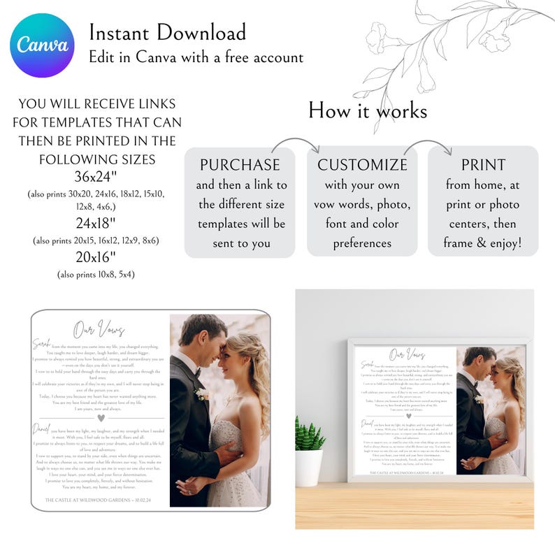 Editable Wedding Vow Keepsake Template | First Anniversary Gift | Canva ...
