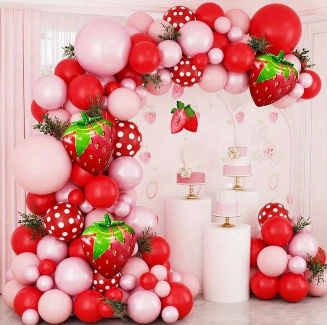 Stawberry Red/pink Balloons Arch Kit & Numbers - Etsy