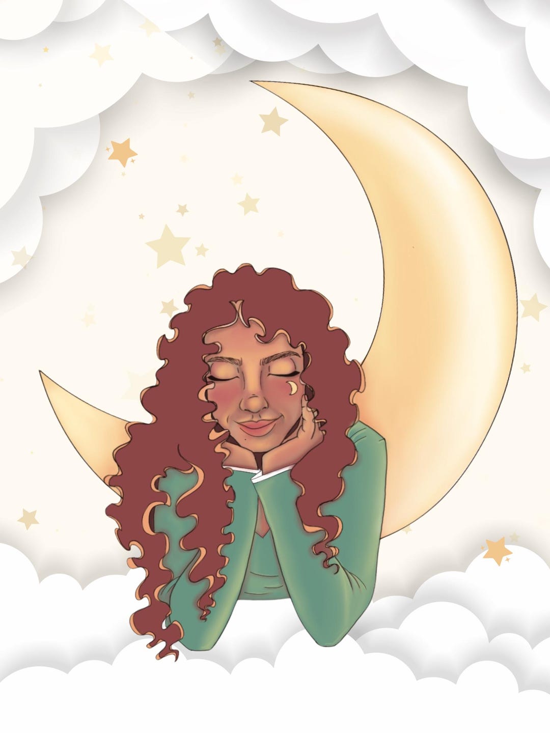Lady and Moon Digital Art Print, Dreamy Home Decor (4 Sizes Included ...